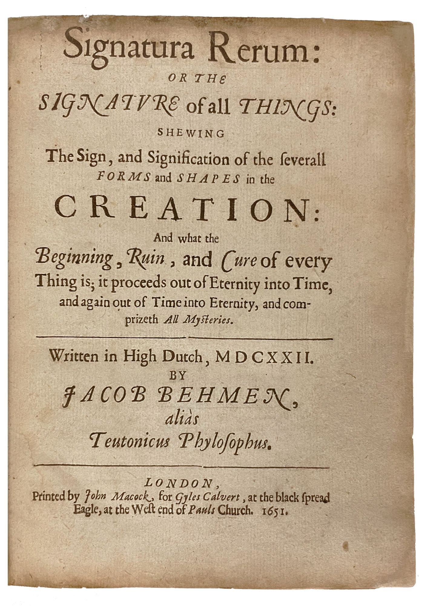 Signatura rerum. Or the Signature of all Things, shewing The sign and ...